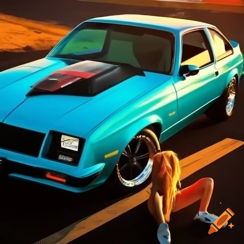 Vibrant turquoise 1984 Chevy Chevette with white body kit in summer ...