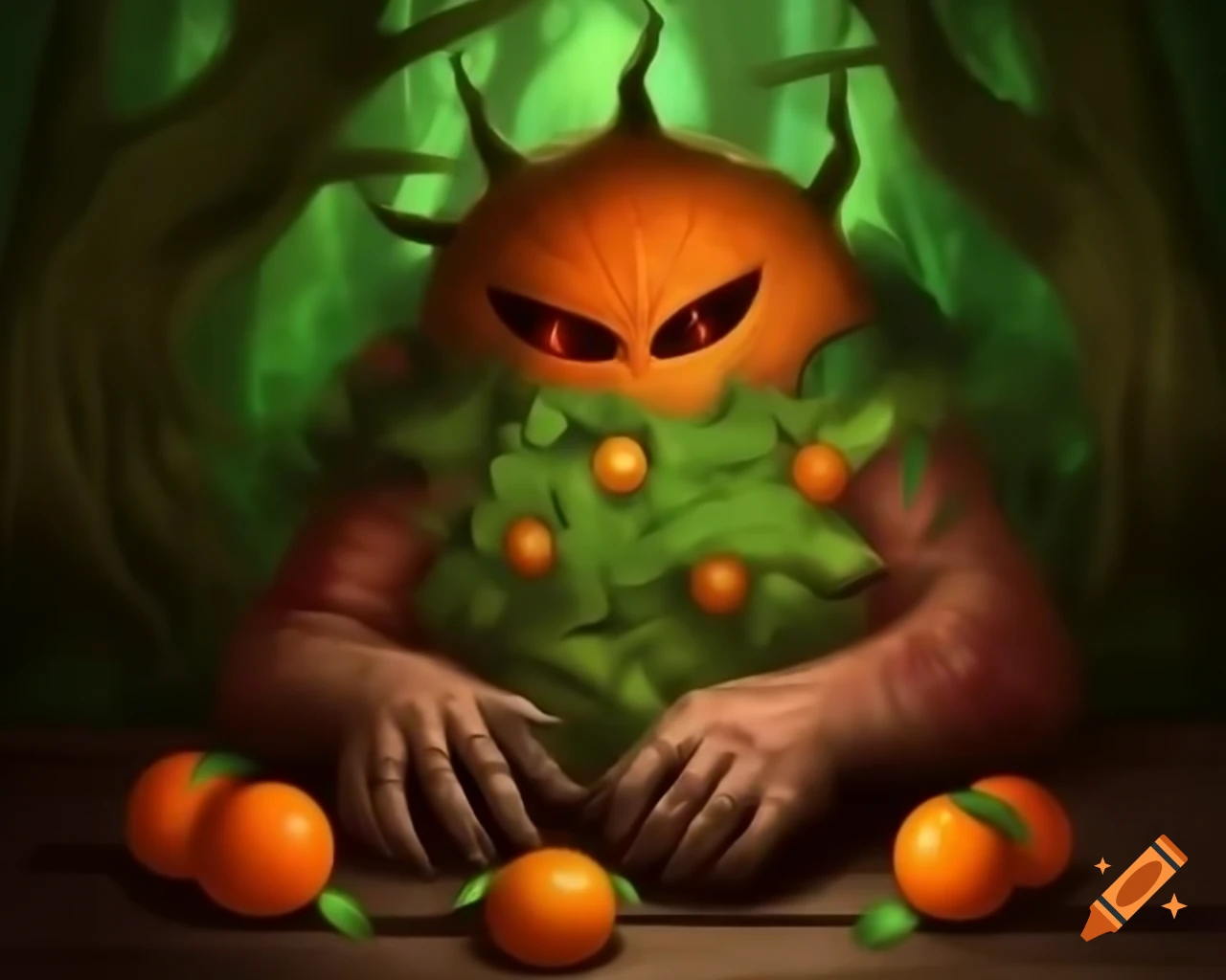 Surreal one-eyed orange fruit monster in extreme detail and closeup on ...
