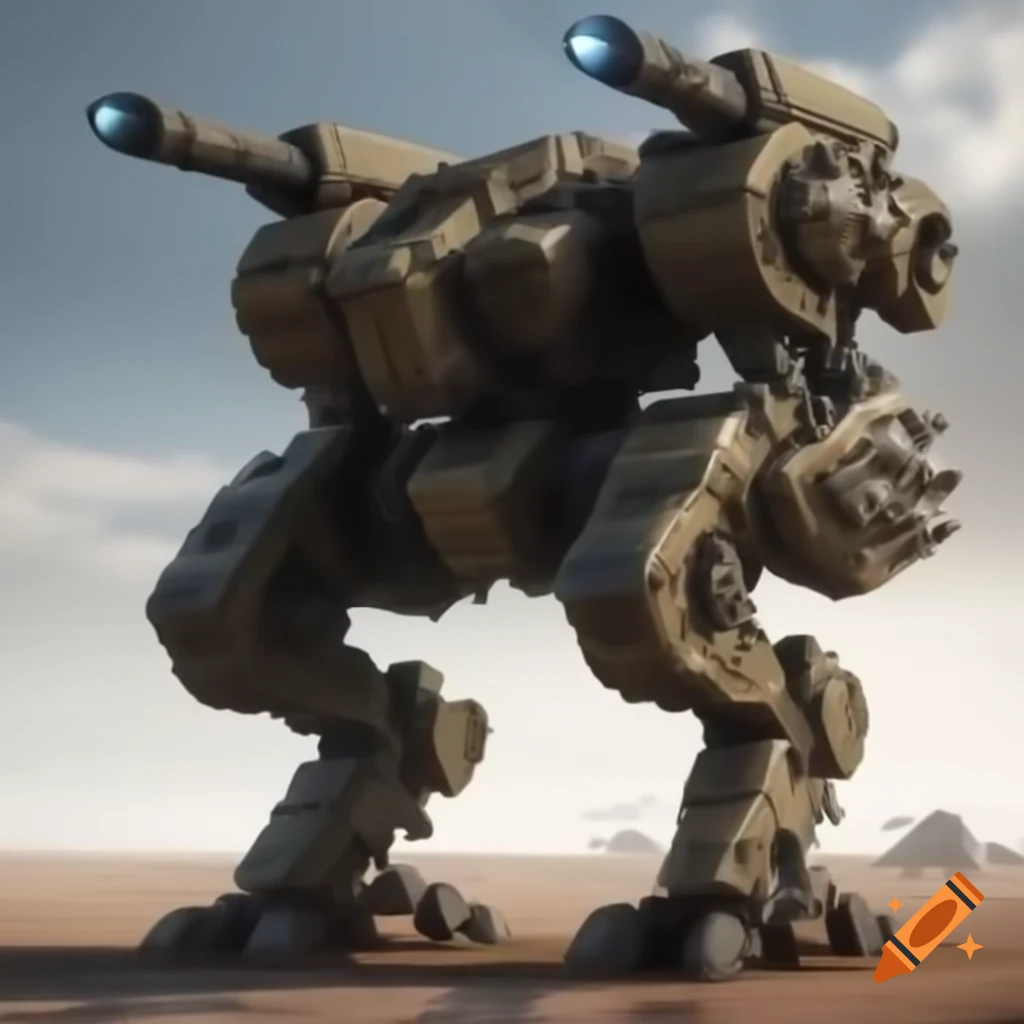 Heavily armored battle mech with angular lines inspired by military ...