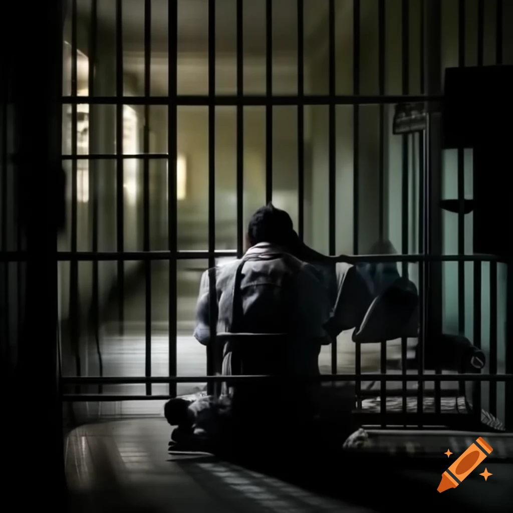 Young Indian man in dim jail cell, expressing regret and shame on Craiyon