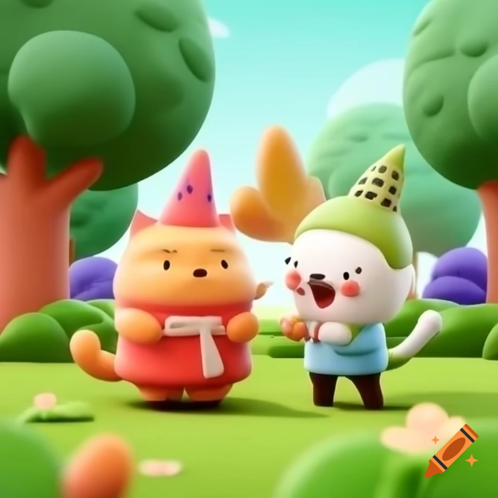 Cute cat celebrating Eid with partner in park, 3D 4K on Craiyon