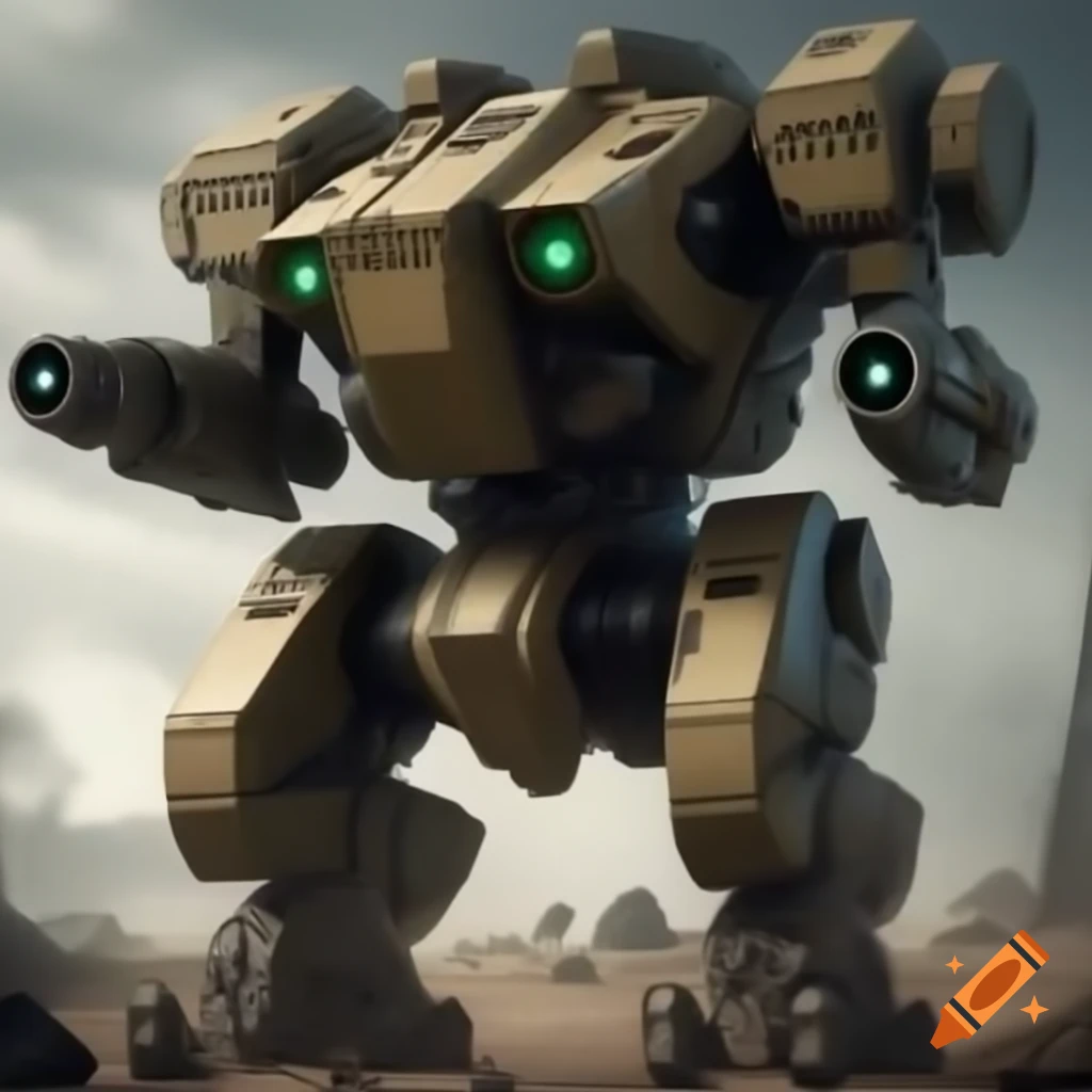 Heavily armored battle mech with angular lines inspired by military ...