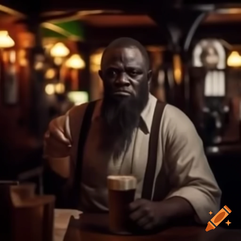 Black ginger man enjoying ambience in traditional Irish pub on Craiyon