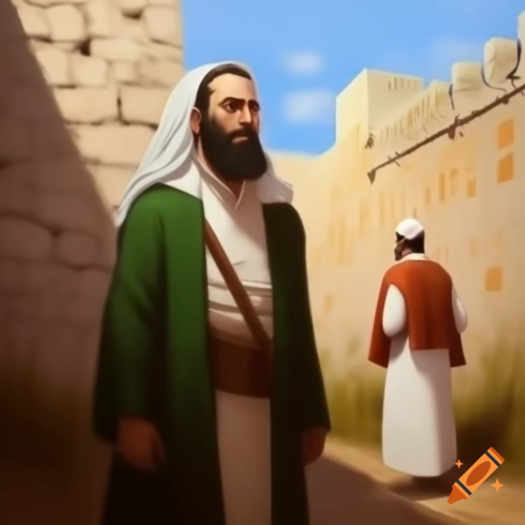 Realistic oil painting of a Jewish priest in white garments next to ...