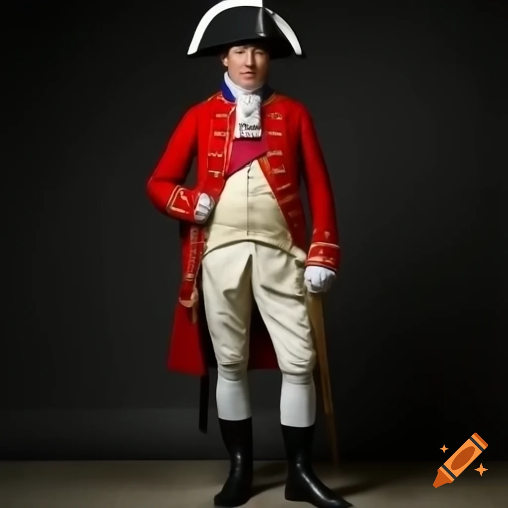 1700s British general in red coat and tricorn hat, full body pose on ...