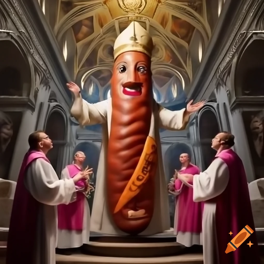 Giant salami dressed as pope with priests and incense in Sistine Chapel ...