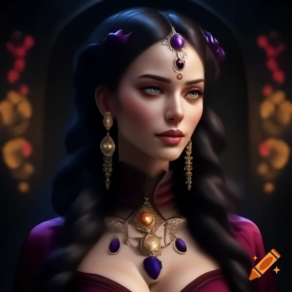 Portrait of a woman with delicate features and deep colored eyes on Craiyon