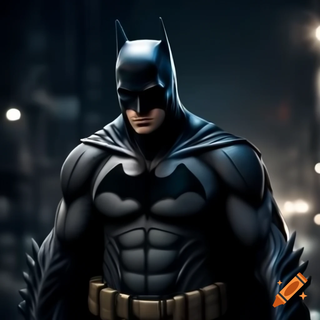 Batman in gritty urban backdrop with intense lighting and bold stance ...