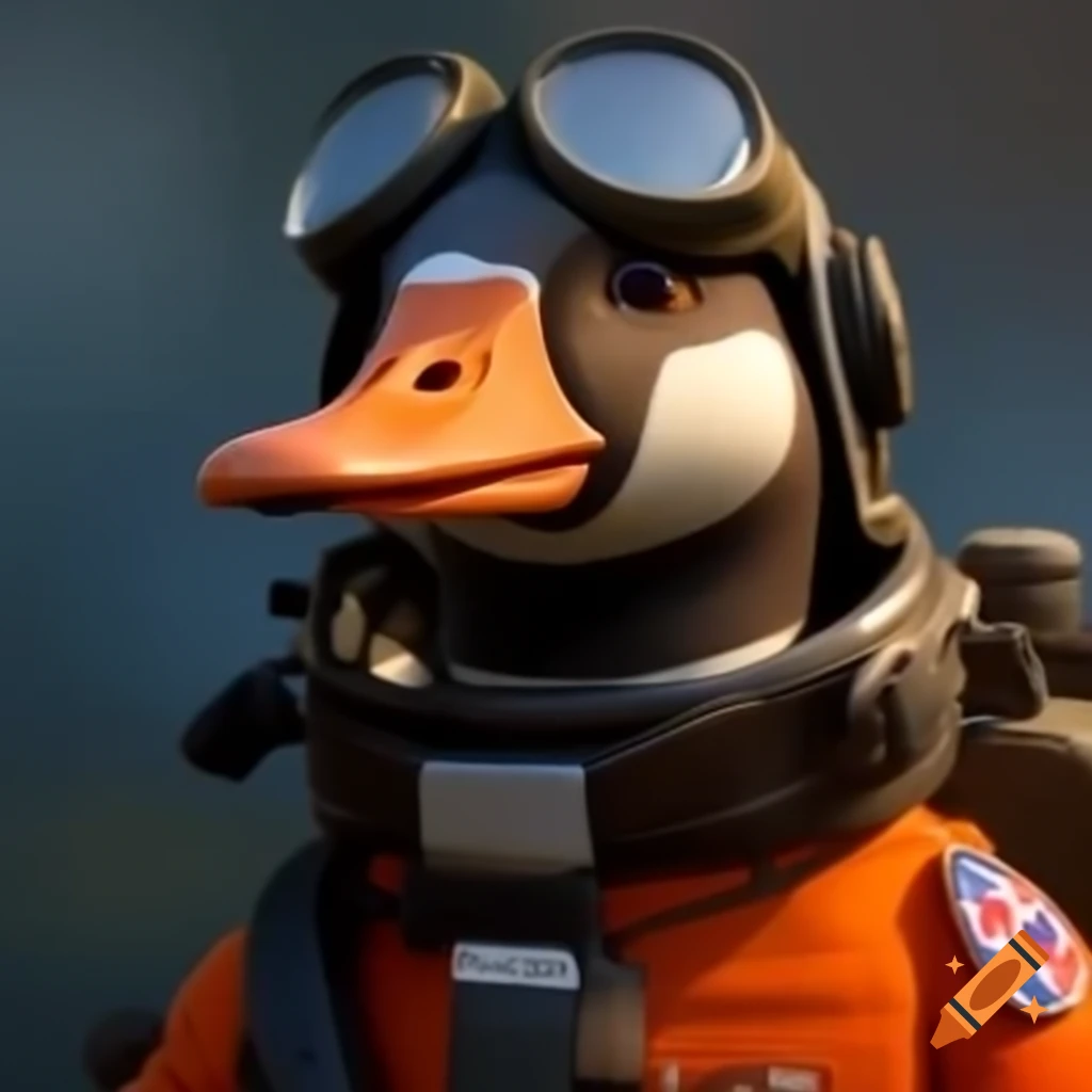 Canada goose pilot in orange flight suit with aviator hat and goggles ...