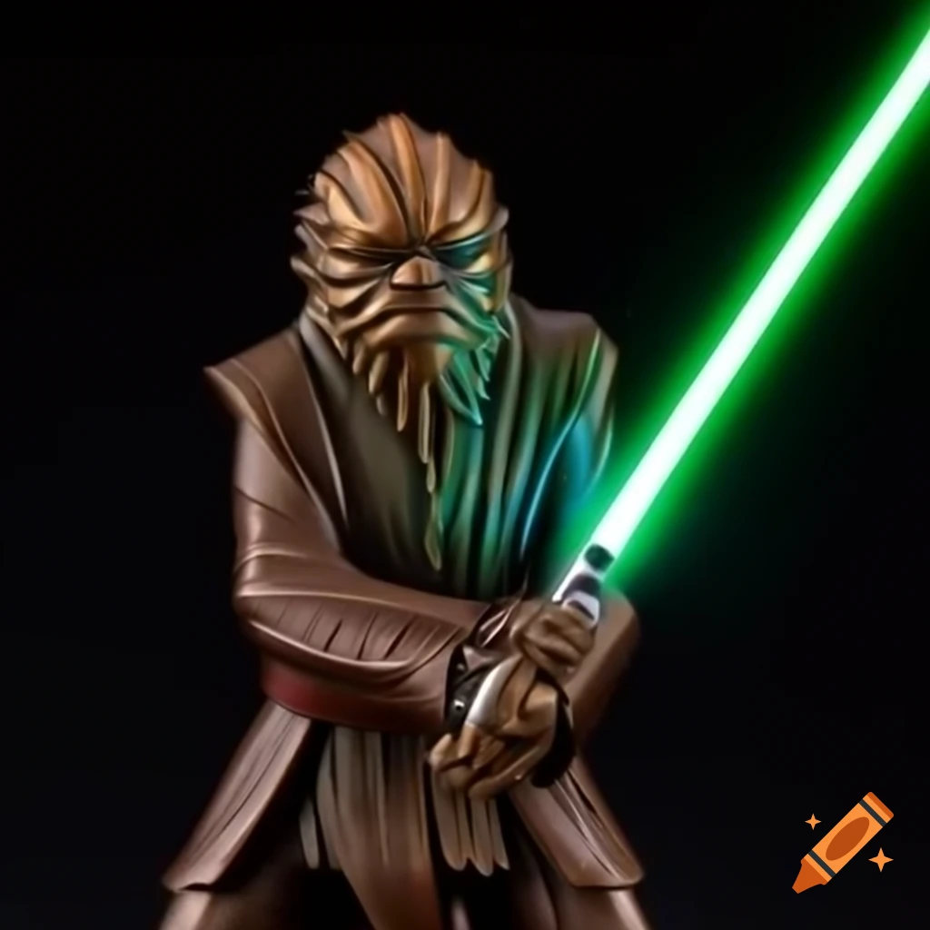 Wookiee Jedi Master with bronze lightsaber ready for action on Craiyon