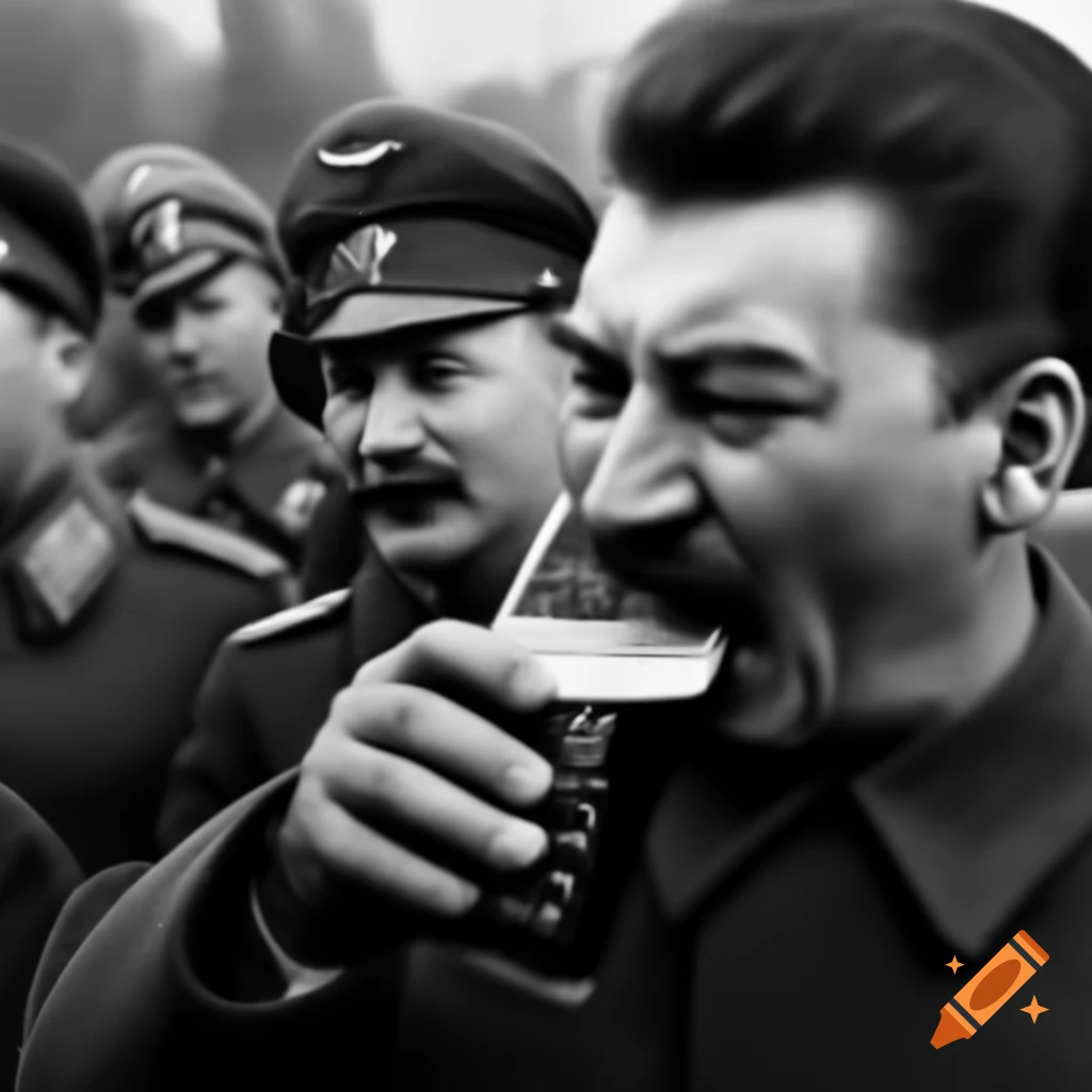 Historical depiction of Stalin enjoying a Coca-Cola on Craiyon