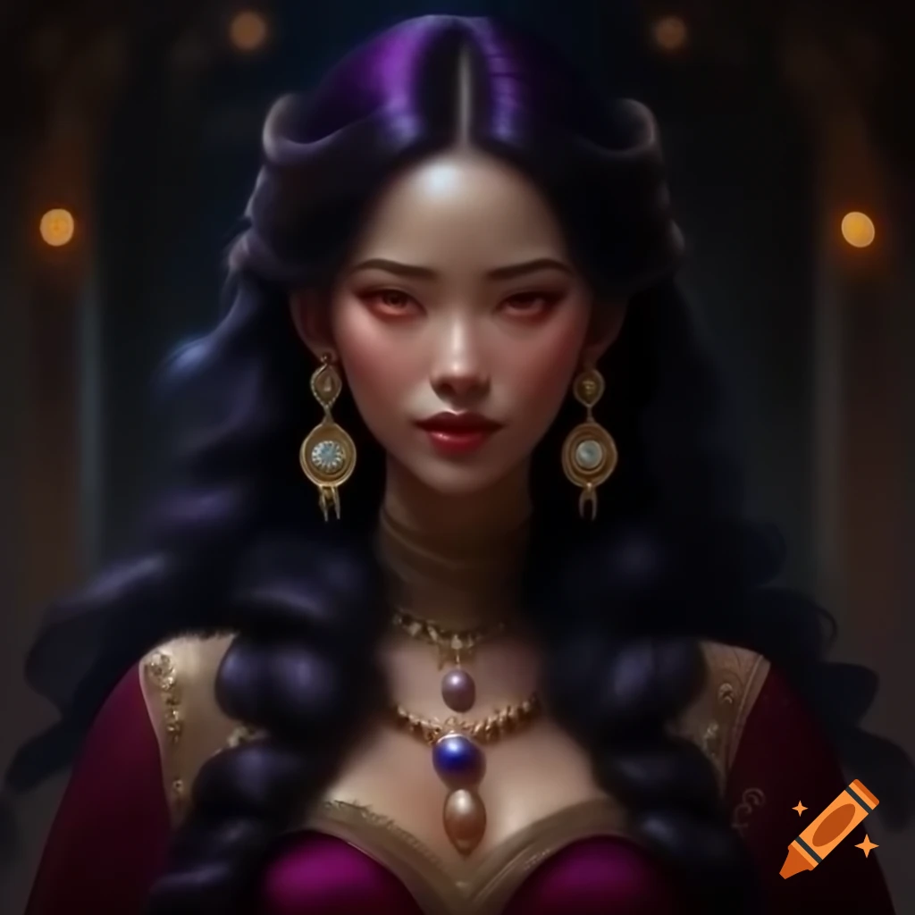 Portrait of a woman with delicate features and deep colored eyes on Craiyon