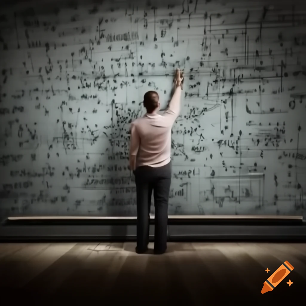 Whiteboard filled with equations and mathematical notations on Craiyon