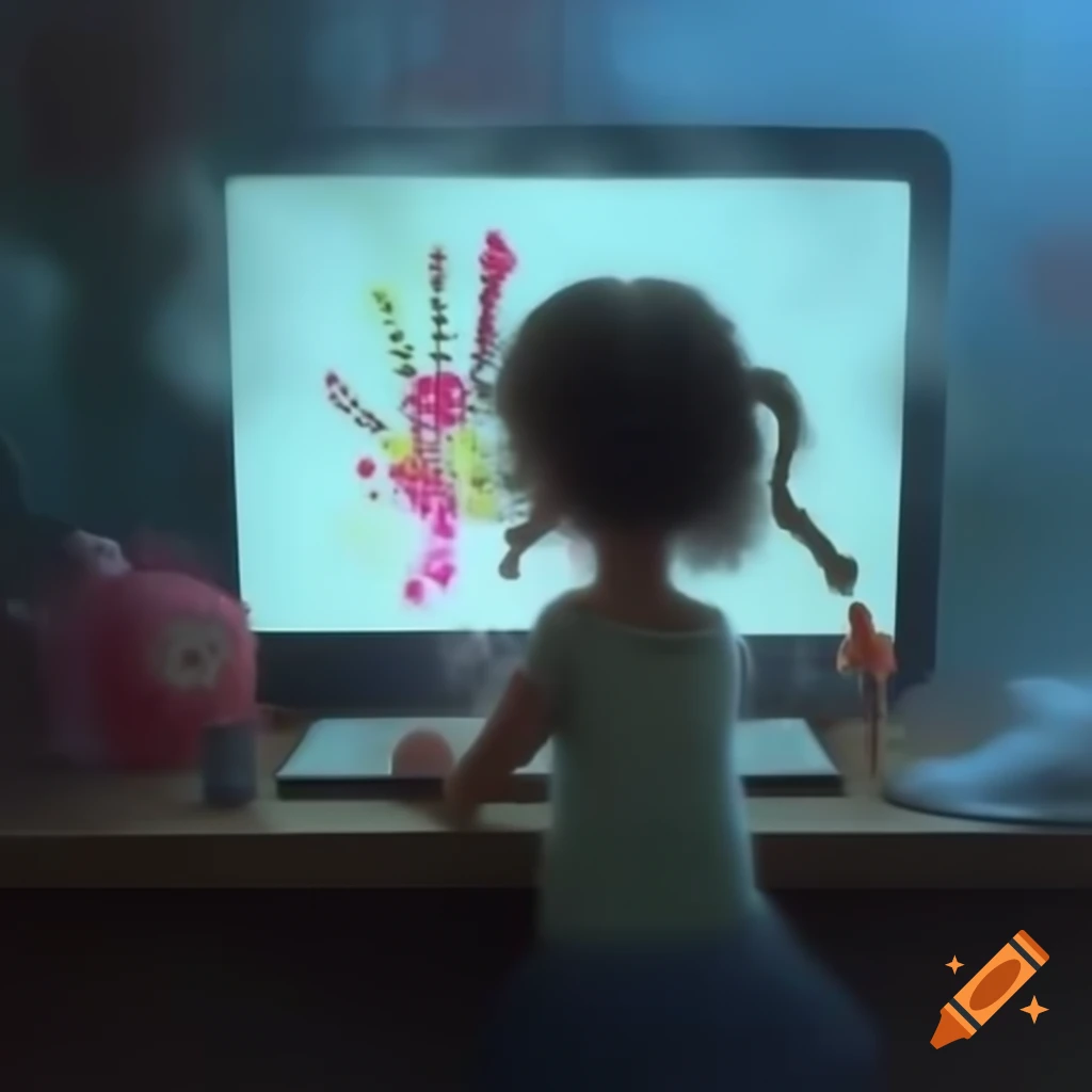 Inner girlhood child creating handprints on fogged-up laptop screen on ...