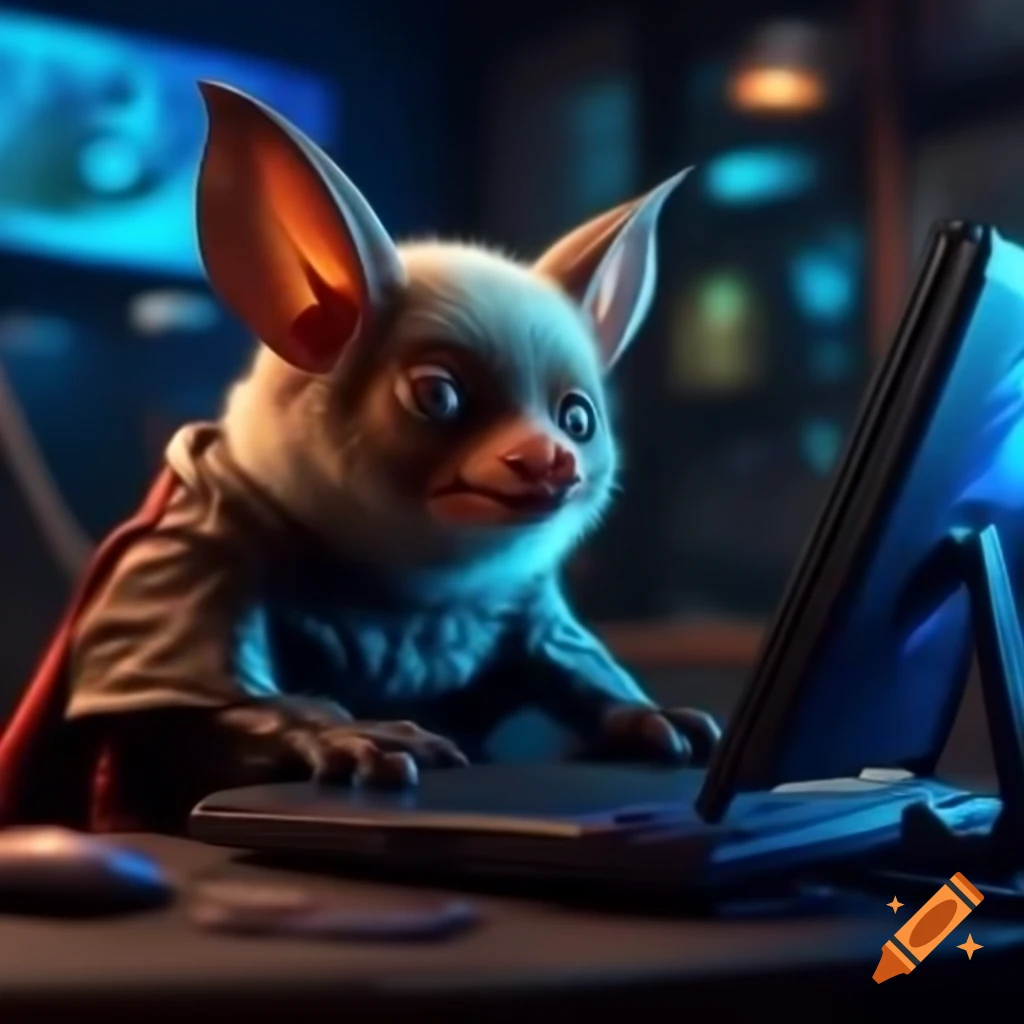 Bat using laptop, showcasing gaming skills on Craiyon