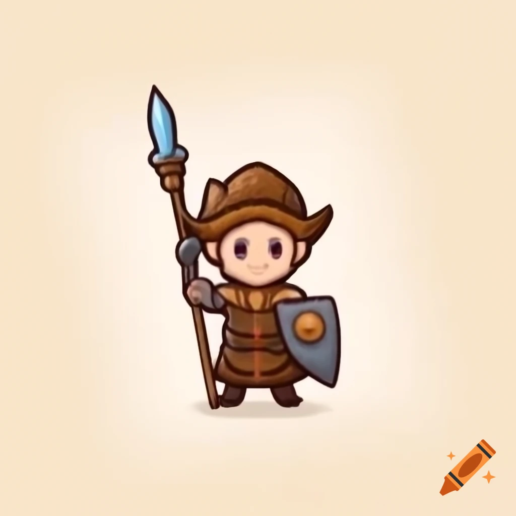 Young adventurous man in Brave Frontier style, kawaii comic drawing on ...