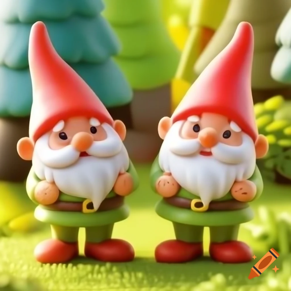 Detailed cartoon illustration of two happy garden gnomes with shining ...