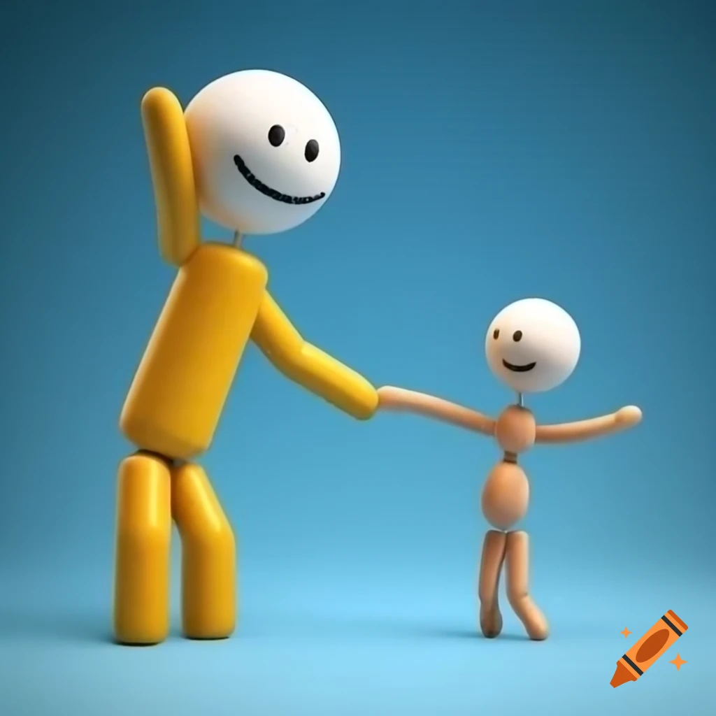 Giant and tiny stick figures smiling at each other on Craiyon