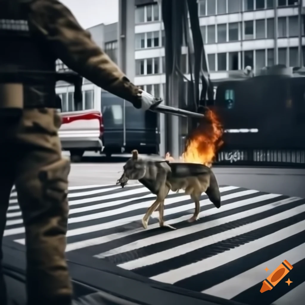 News report about wolf on zebra pad in city of Frankfurt on Craiyon