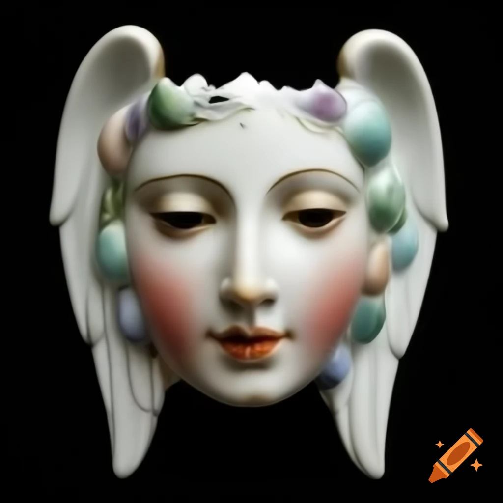 Porcelain angel's face from Limoges in detailed photograph on Craiyon