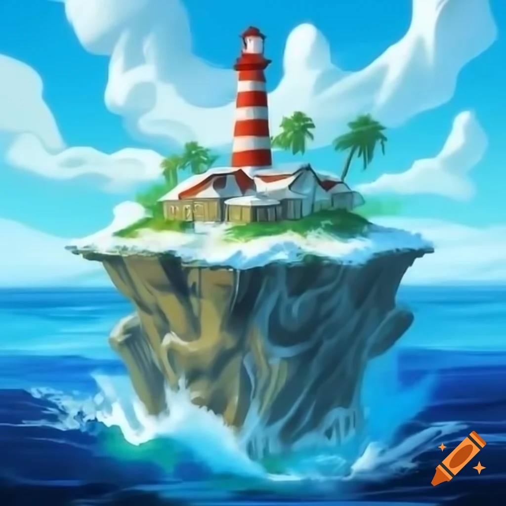 Play doh lighthouse on Caribbean island with waves crashing on Craiyon