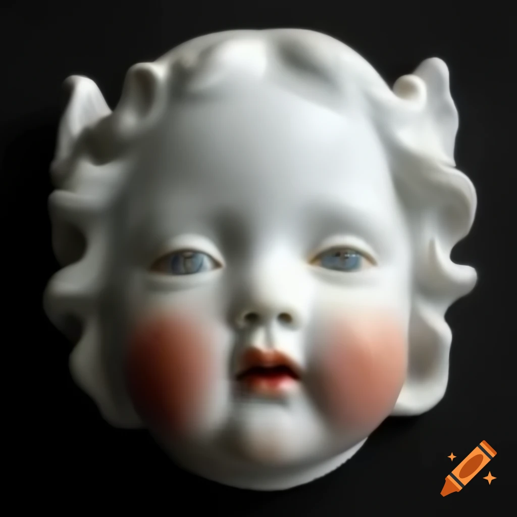 Porcelain angel's face from Limoges in detailed photograph on Craiyon