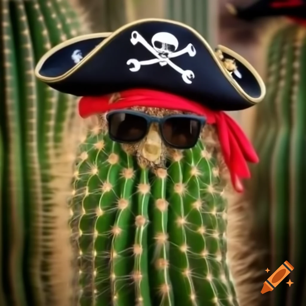 Cactus wearing a pirate hat holding two guns on Craiyon