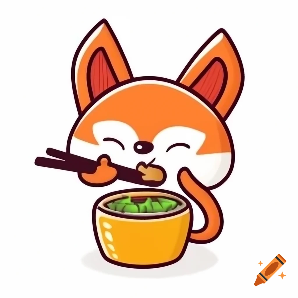 Cute fox eating soup with chopsticks on Craiyon