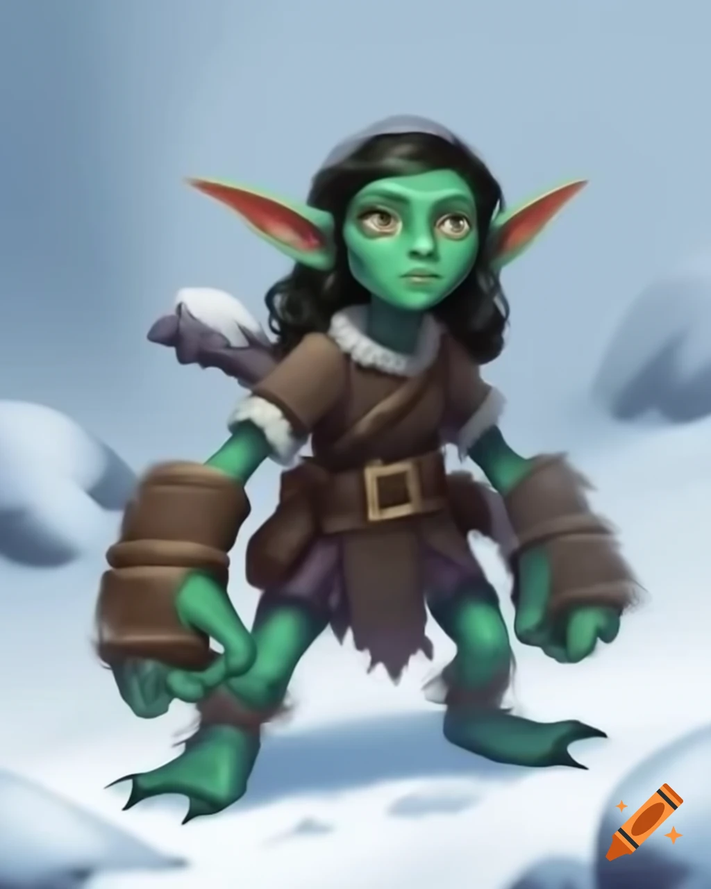 Green-skinned goblin girls playing in the snow on Craiyon