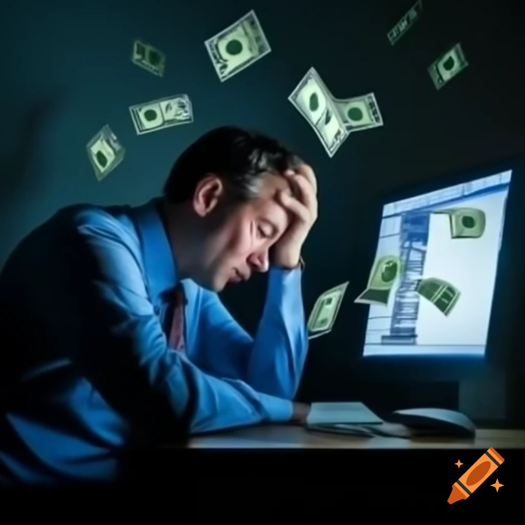Frustrated man throwing cash at computer screen, symbolizing betting ...