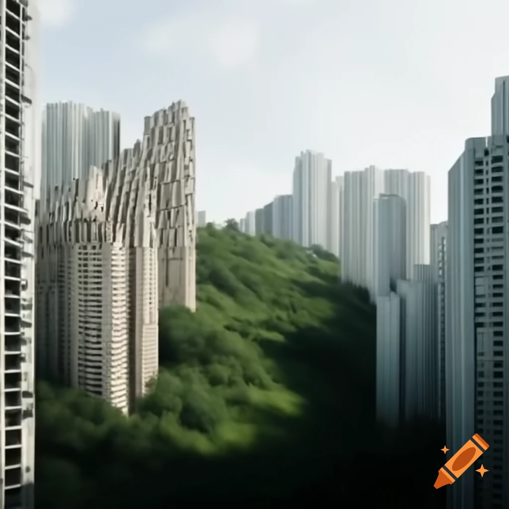 Obrov hill featuring high-rise buildings on Craiyon