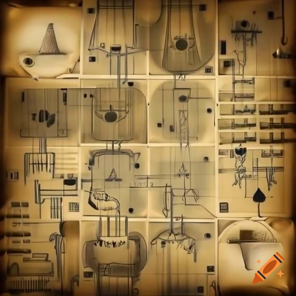 Renaissance blueprints merging with digital neural networks and circuit ...