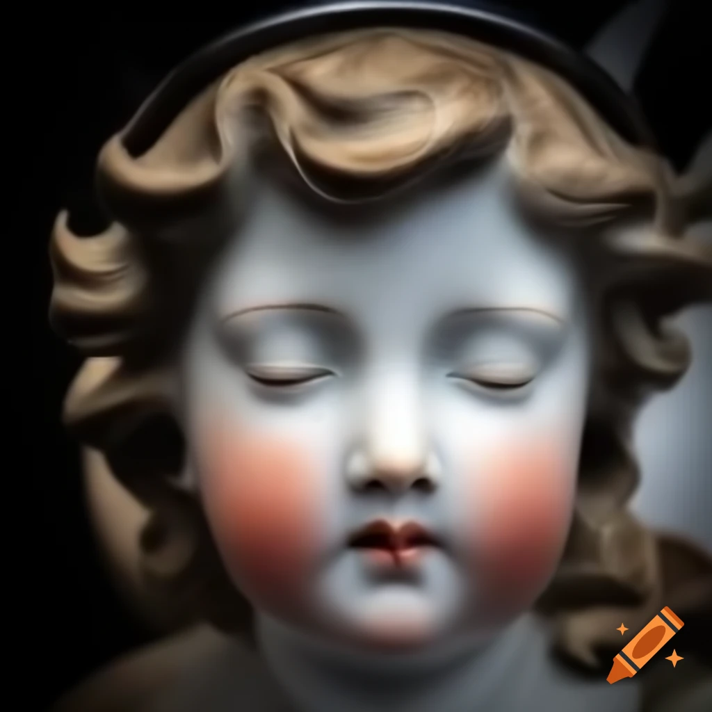 Porcelain angel's face from Limoges, detailed photography on Craiyon
