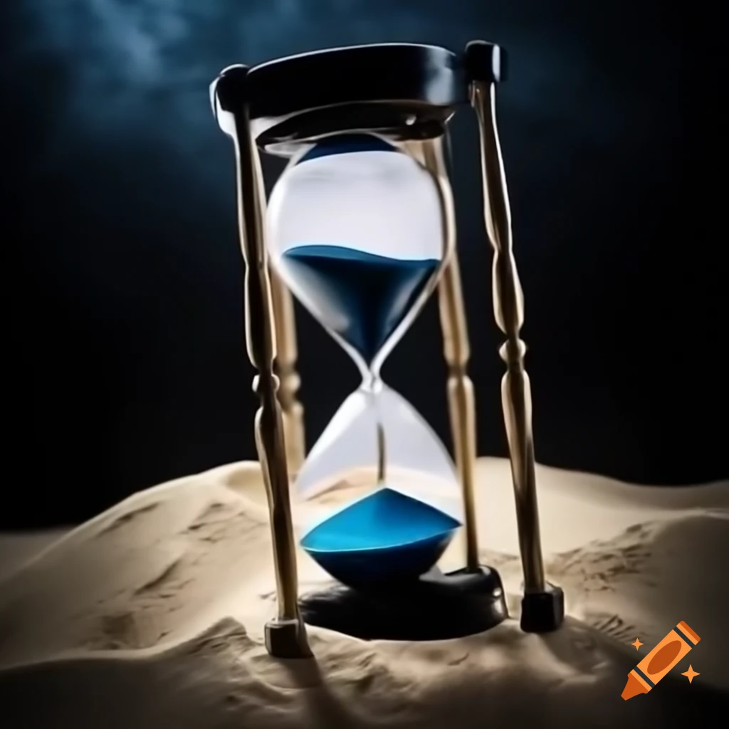 Hourglass with sand running out, dramatic shadows and high contrast on ...