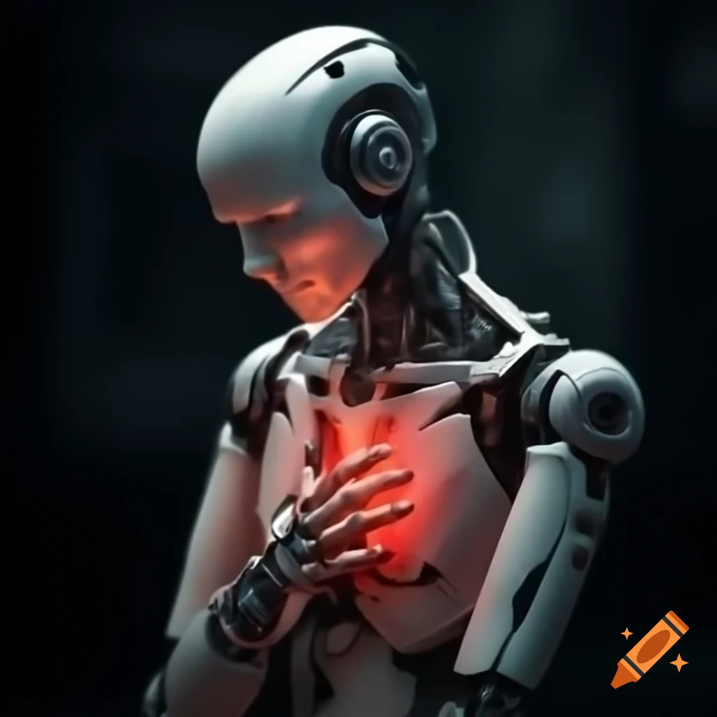 Human robot experiencing physical anxiety attack, depicting intense ...
