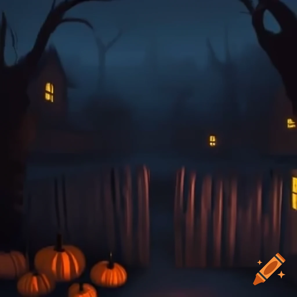 Atmospheric Halloween scene with sunset hues of orange and red in the ...