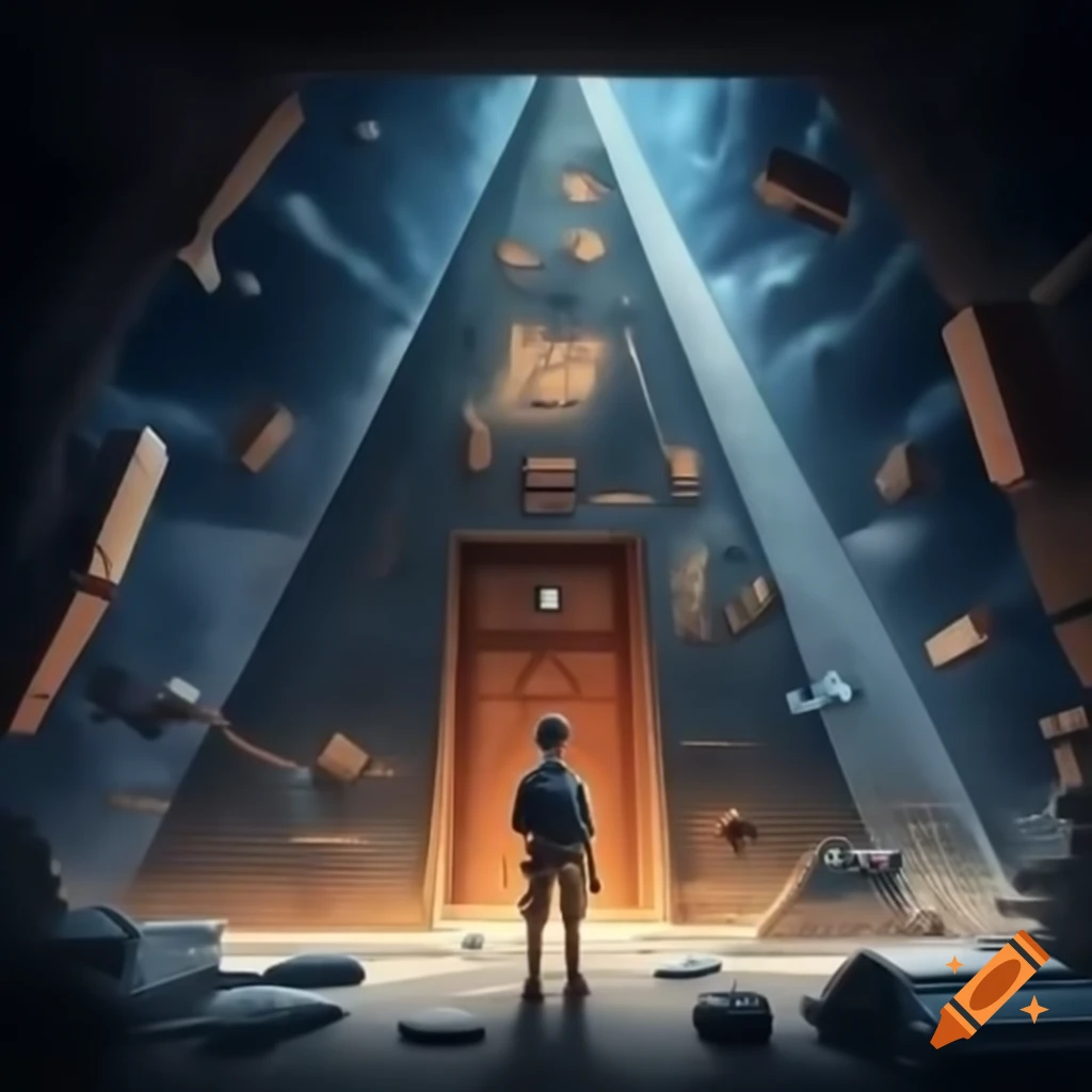 Math problem floating in pyramid room with student explorer by door on ...