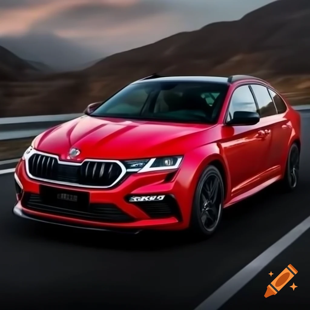 Red Skoda Octavia 3 RS with decoration and Viarouge logo on Craiyon