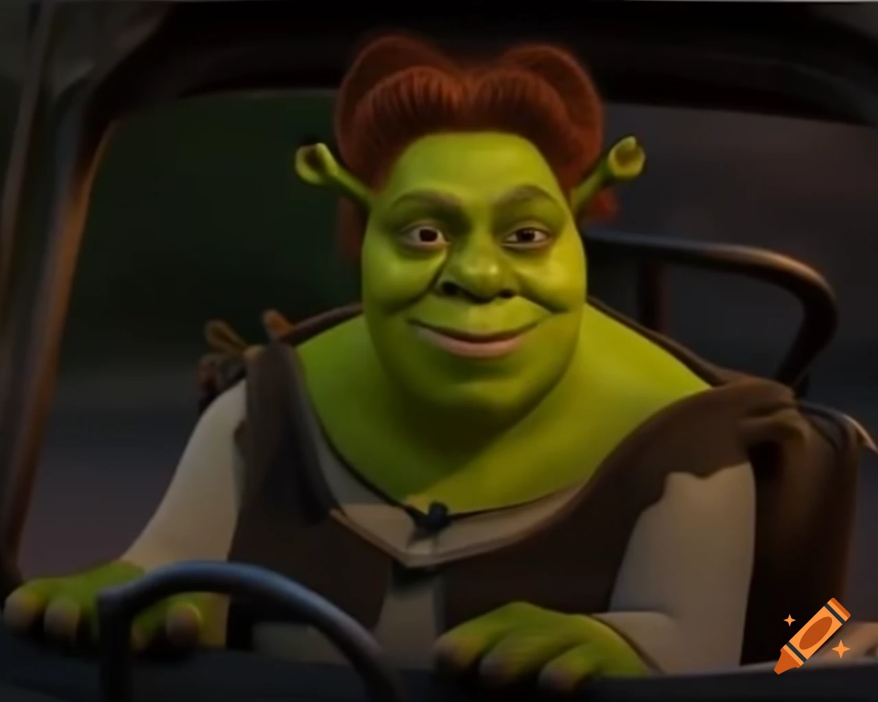 Princess Fiona from Shrek riding a mobility scooter on Craiyon