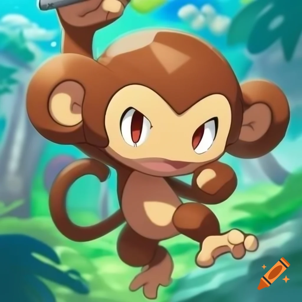 Monkey-like Pokemon creature evolving into a new form on Craiyon