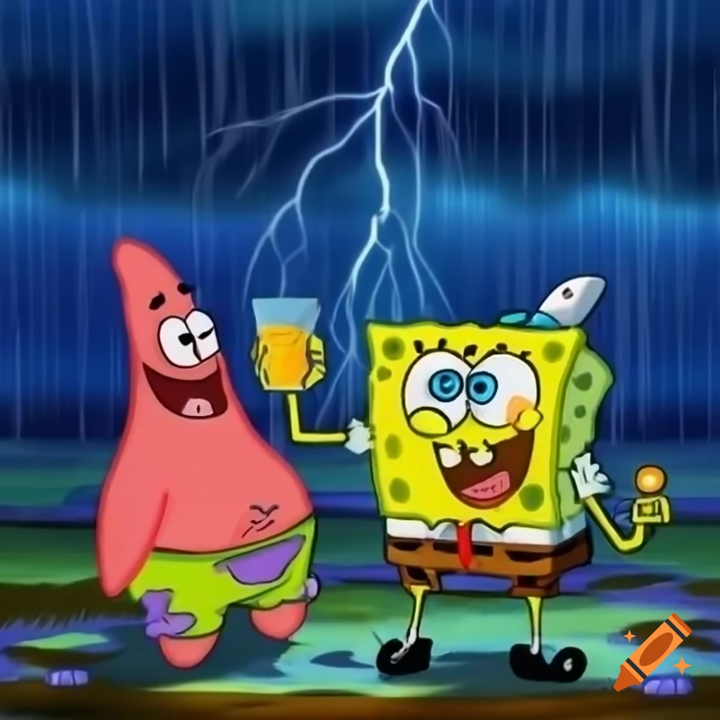 SpongeBob and Patrick enjoying juice with thunderstorms in the ...