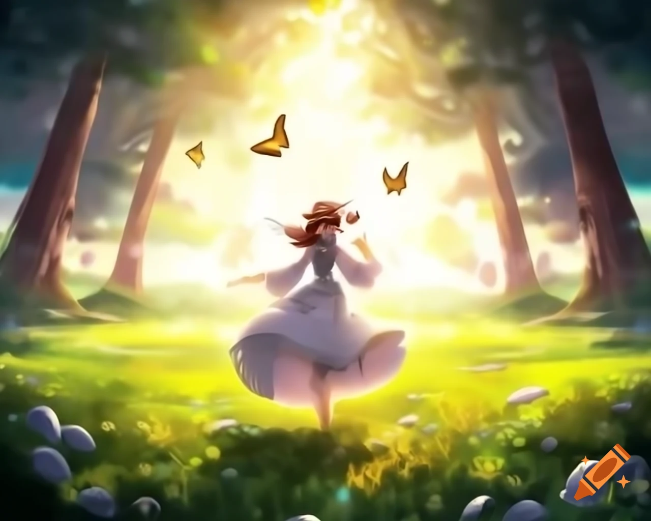 Hyper-realistic anime woman in enchanting realm with graceful aura on ...