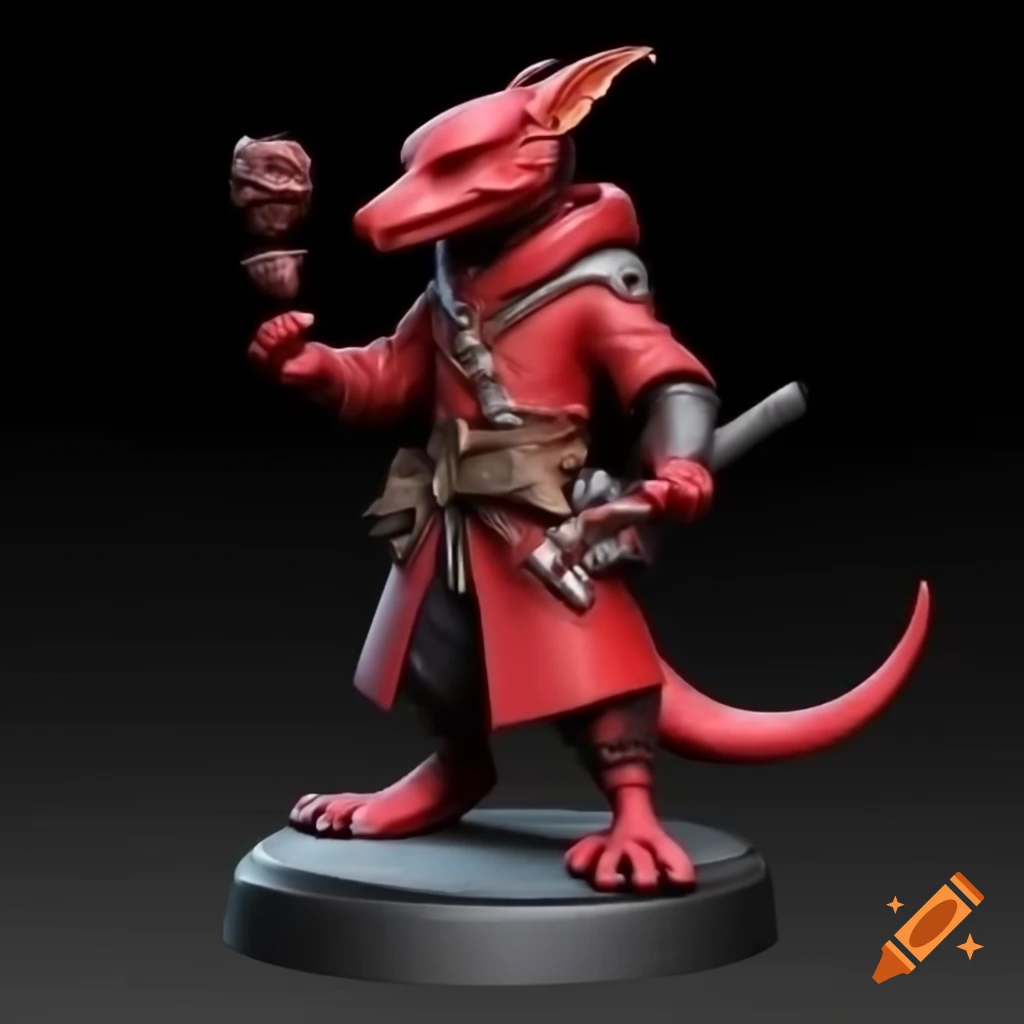 Manga-style red-scaled kobold in mage cloak and clothing, 2 feet tall ...