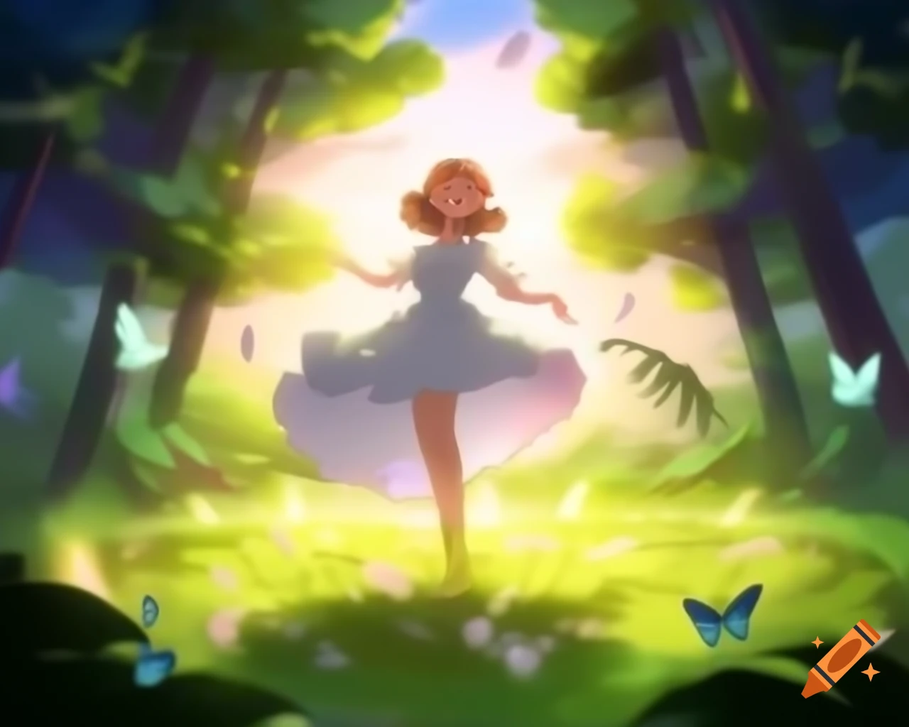 Hyper-realistic anime woman in dreamlike realm with elegant flowing ...