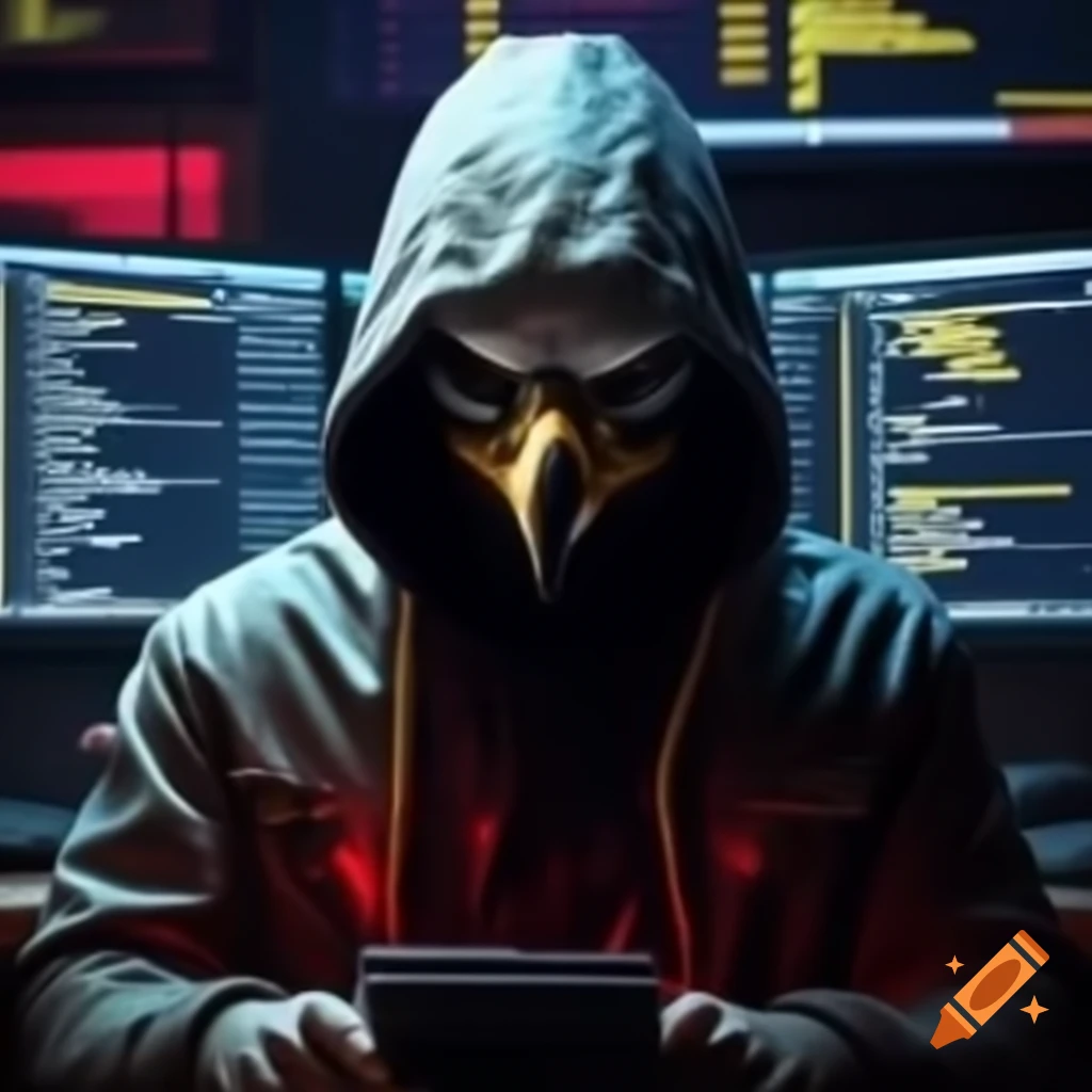 Eagle depicted as a hacker in front of multiple screens on Craiyon