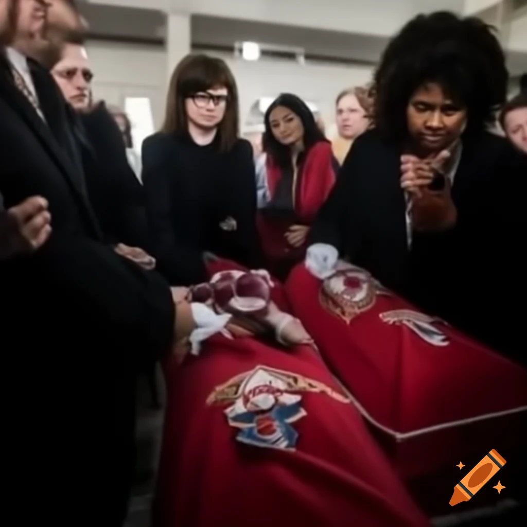 Humorous scene of a mock state funeral for a bag of Walkers crisps on ...