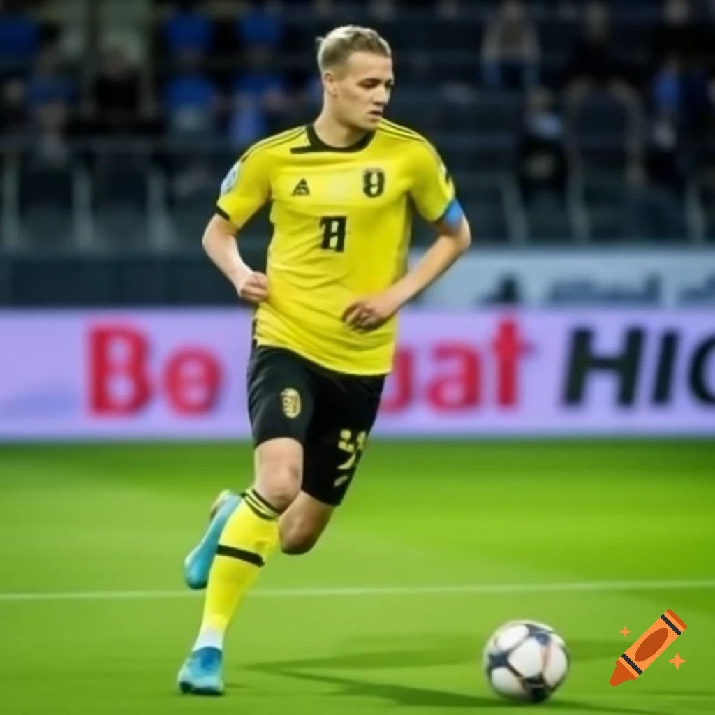 Dynamic football players Andreas Müller and Jamal Musiala in a vibrant ...