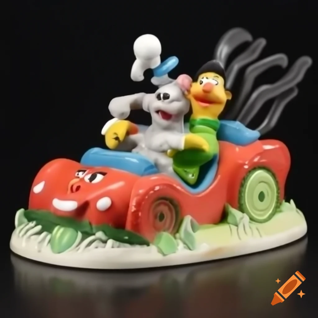 Ceramic figure blending iconic cartoon characters like Cookie Monster ...