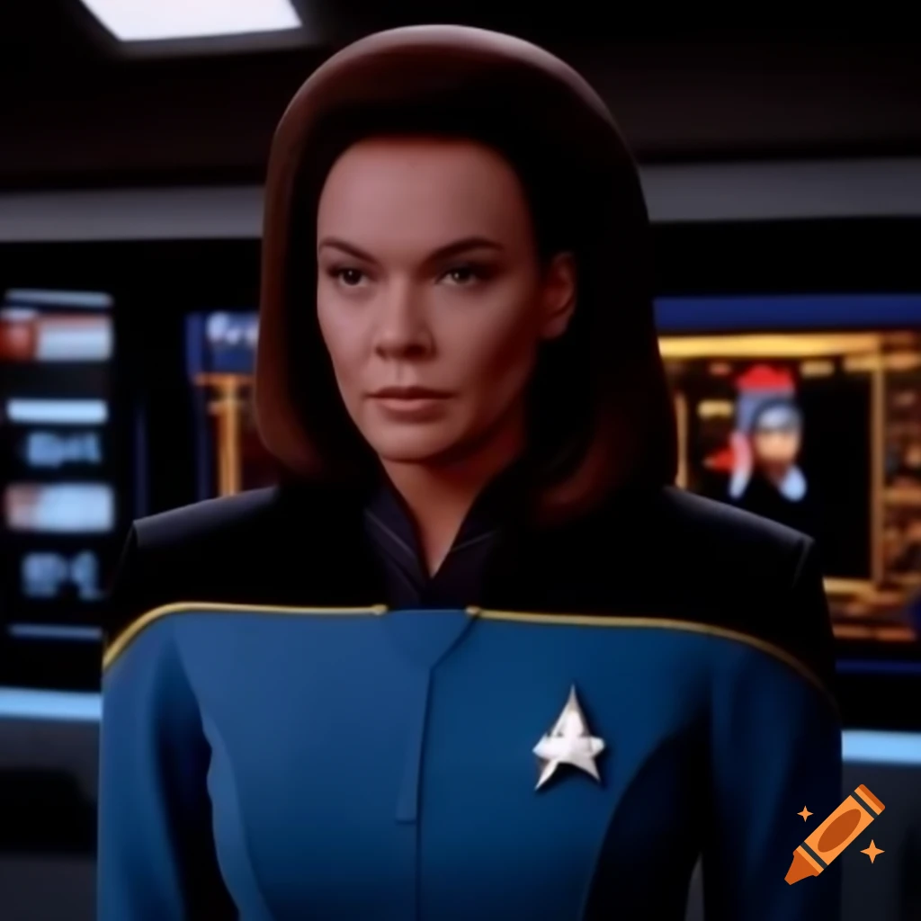 Worf and Seven of Nine on starship bridge in classic Starfleet uniforms ...