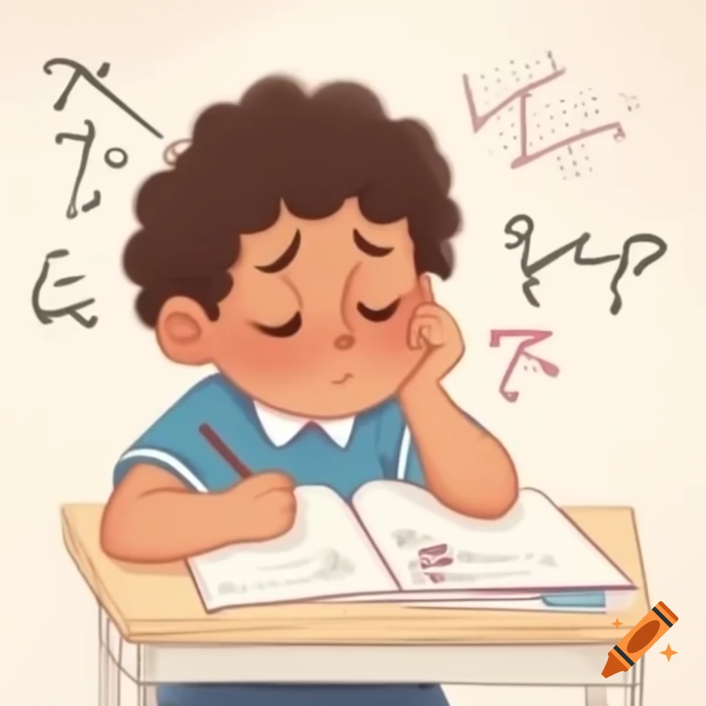 Confused student examining notebook filled with math formulas, cartoon ...